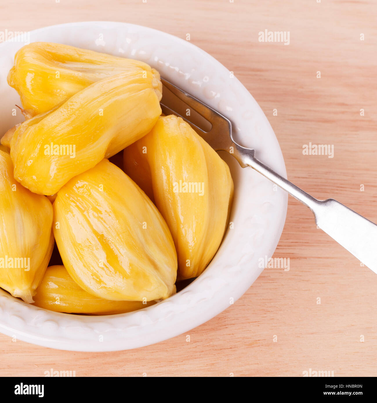 Tropical fruit Jackfruit (jakfruit, jack, jak) in bowl. Selective focus ...