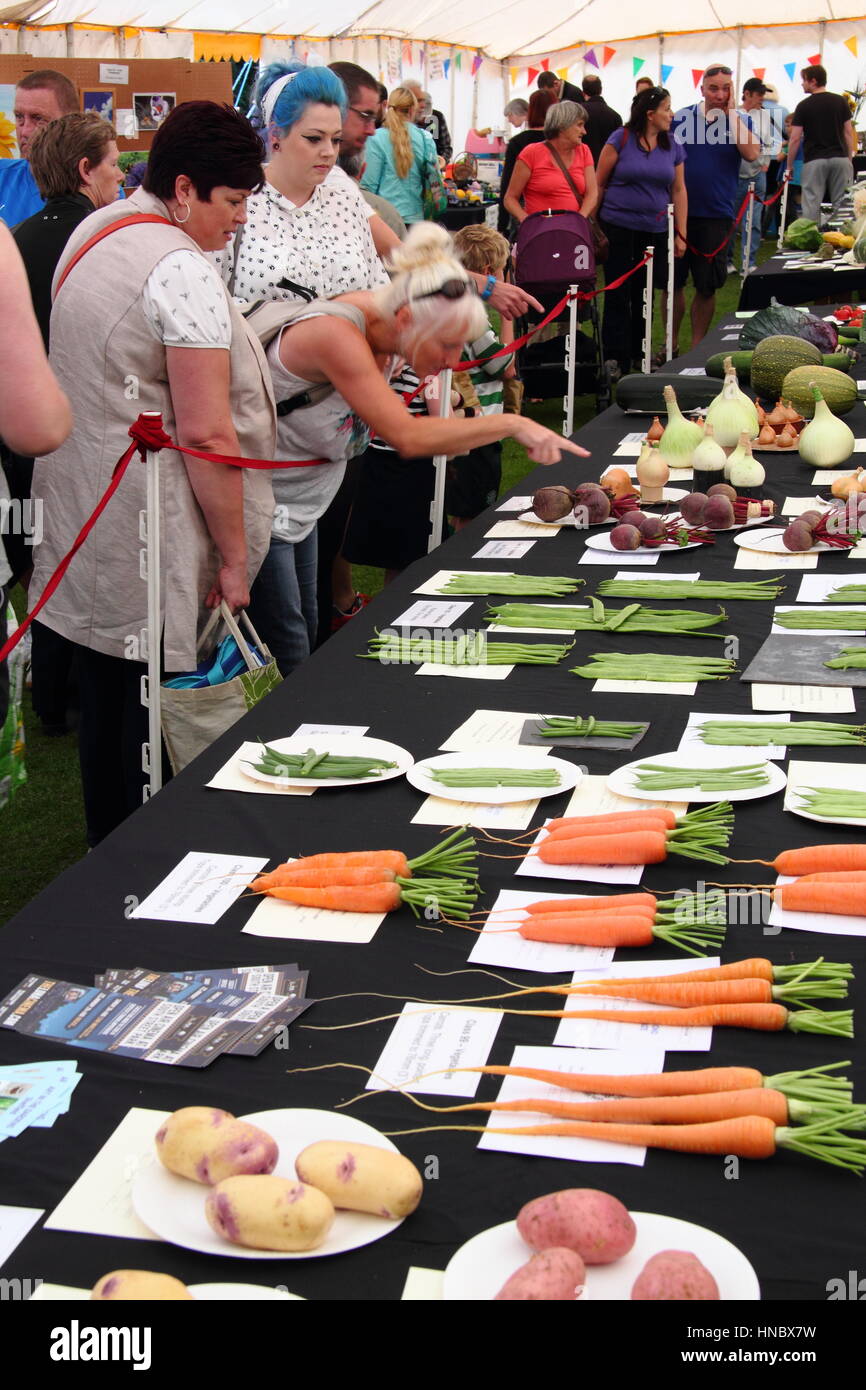 Visitors admire flower, vegetable and fruit displays at a traditional ...
