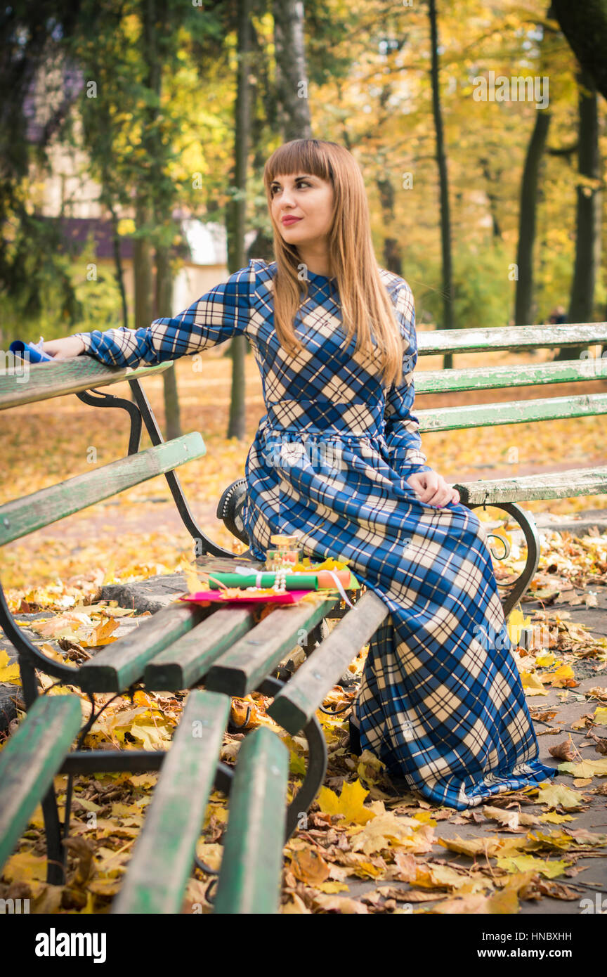 beautiful girl in park autumn Stock Photo - Alamy
