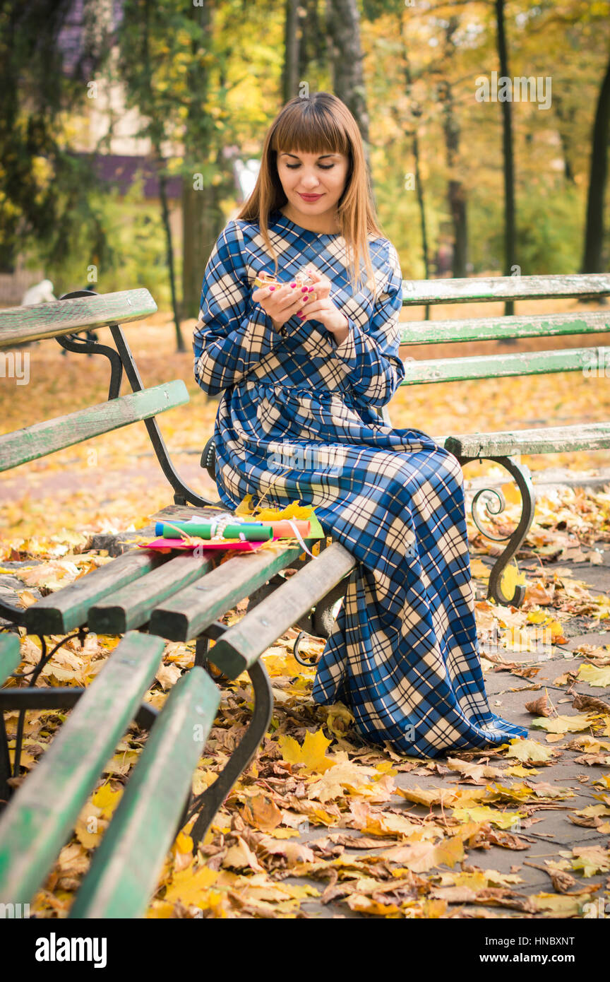 beautiful girl in park autumn Stock Photo - Alamy
