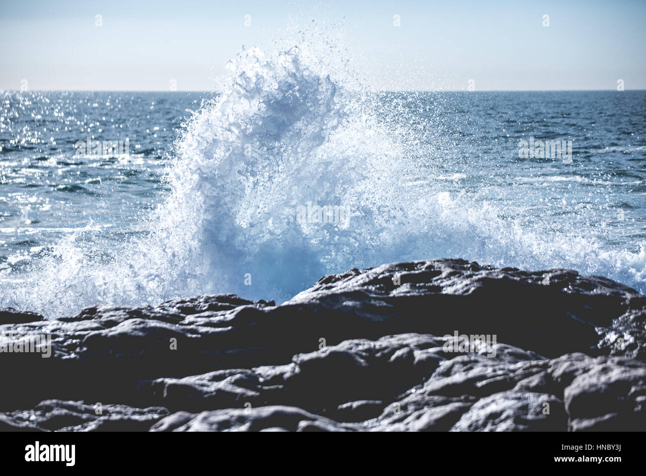 Wave breaking on rocks, Marseille, Provence-Alpes-Cote d'Azur, France ...