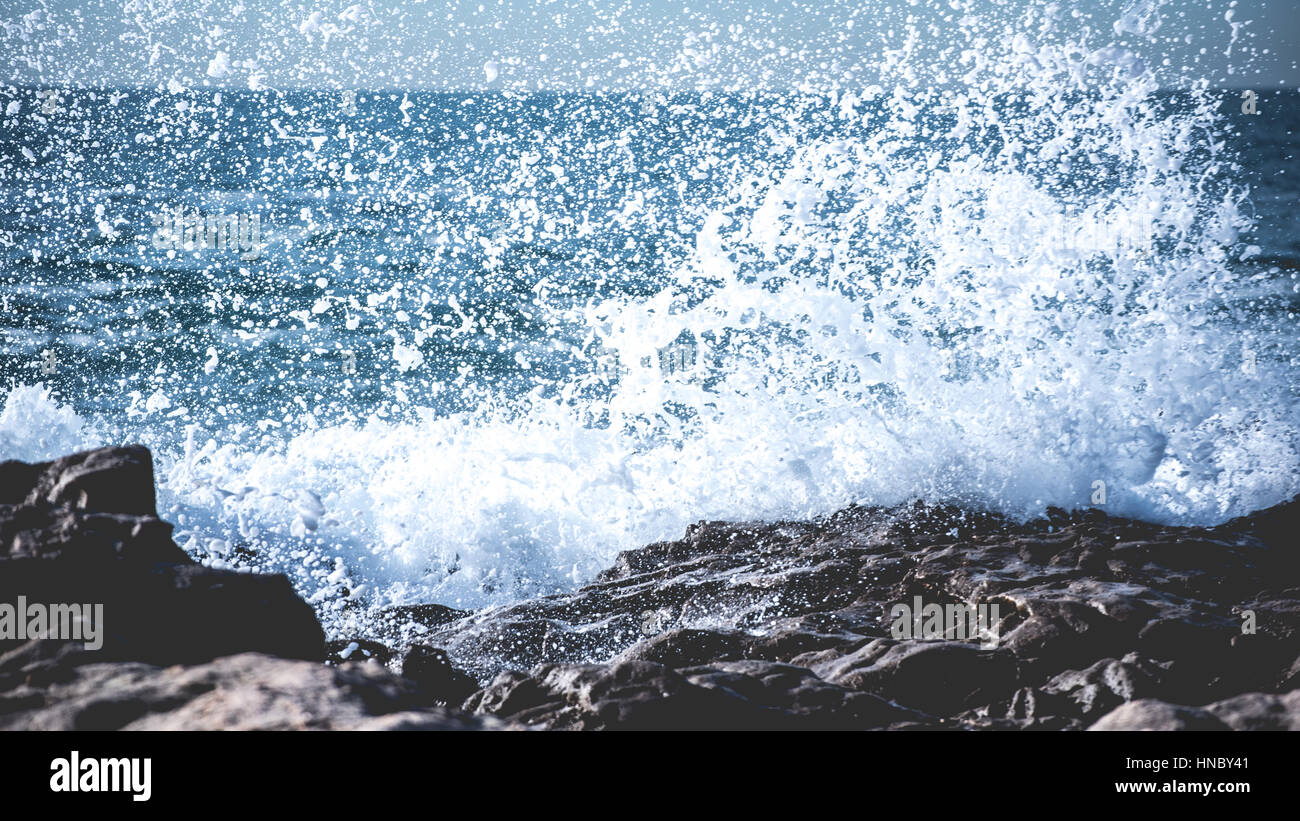 Wave breaking on rocks, Marseille, Provence-Alpes-Cote d'Azur, France ...