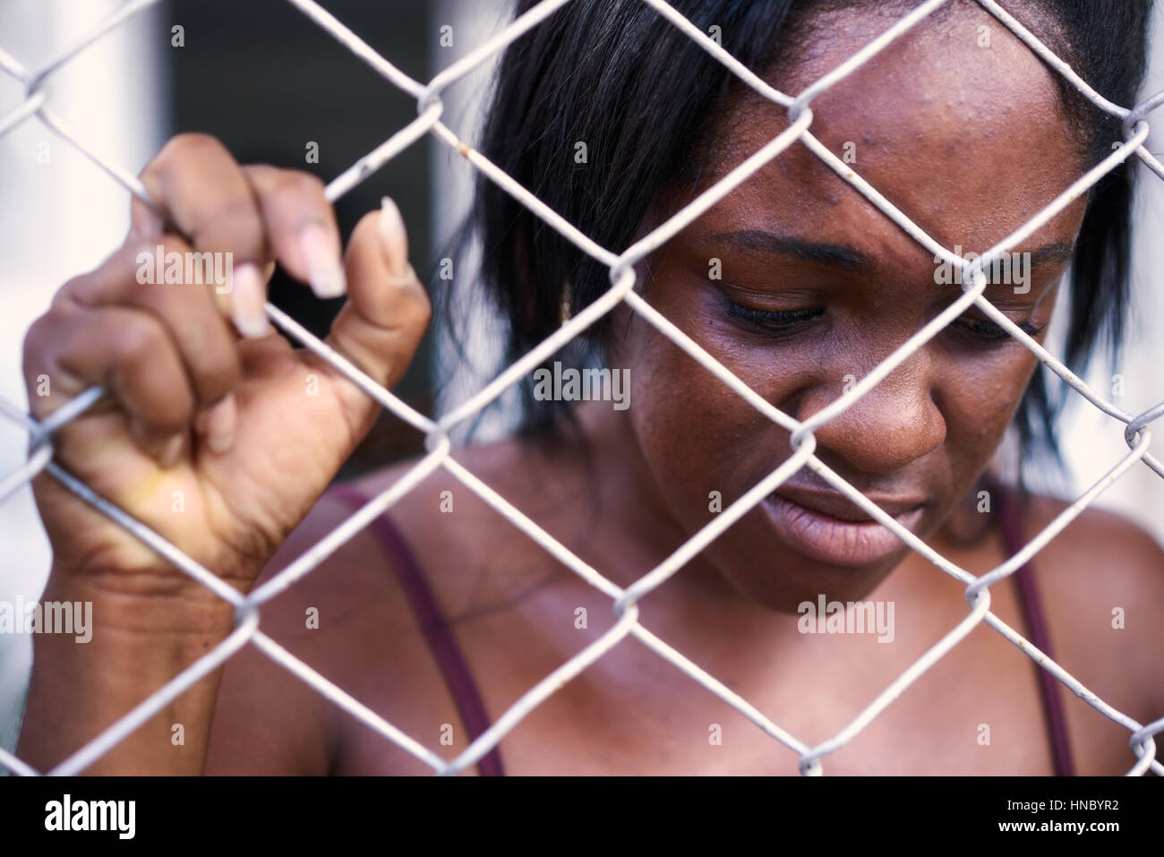 Social issues, abuse and violence on women. Depressed girl, sad african ...