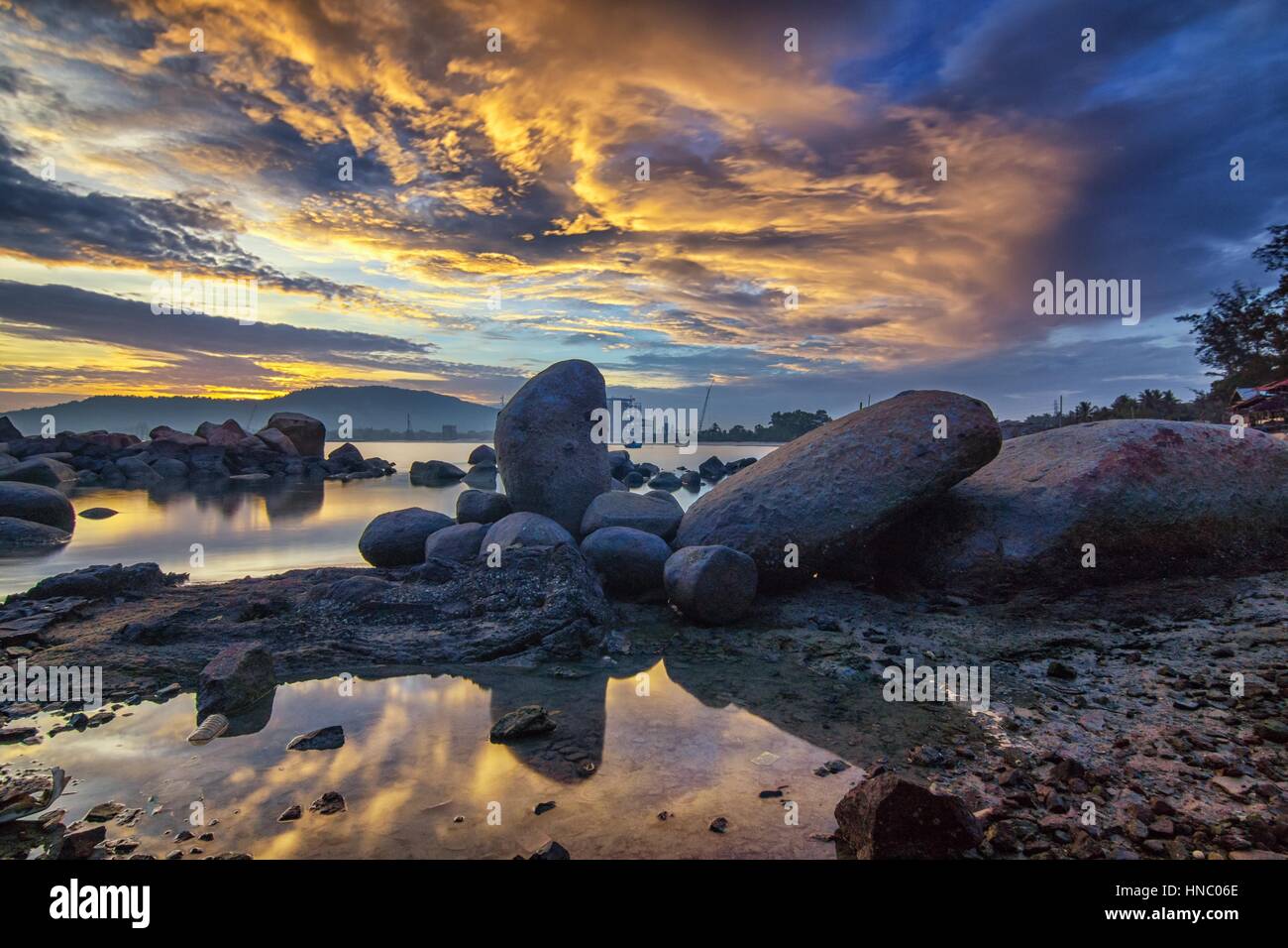 Samudra Indah Beach at sunrise, Singkawang, Indonesia Stock Photo - Alamy
