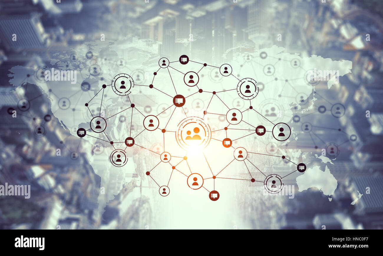 Social connection concept with lines on dark background. 3D rendering ...