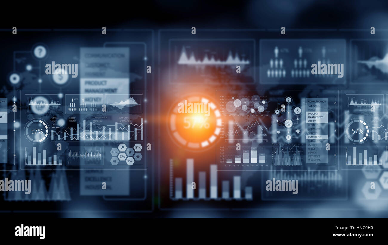 Digital interface background with graphs and diagrams. 3D rendering ...