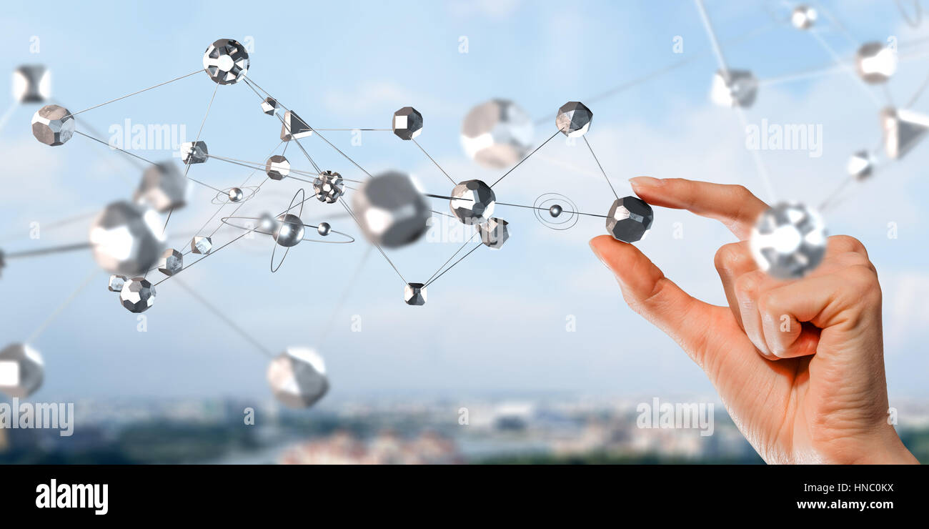 Businesswoman hand demonstrating digital connection lines in palm. 3D ...