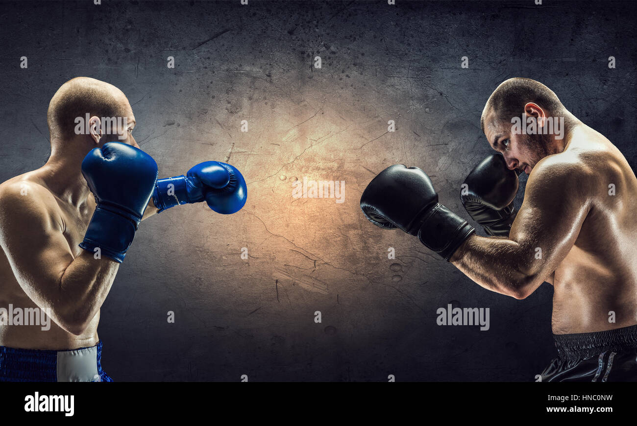 Two agressive box fighters having sparring. Mixed media Stock Photo - Alamy