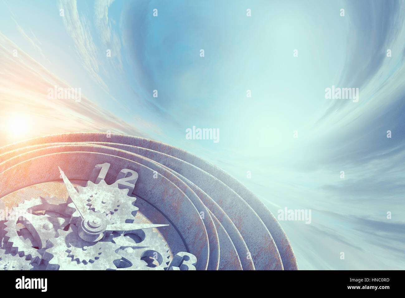 Time concept image with old clock mechanism against nature background ...