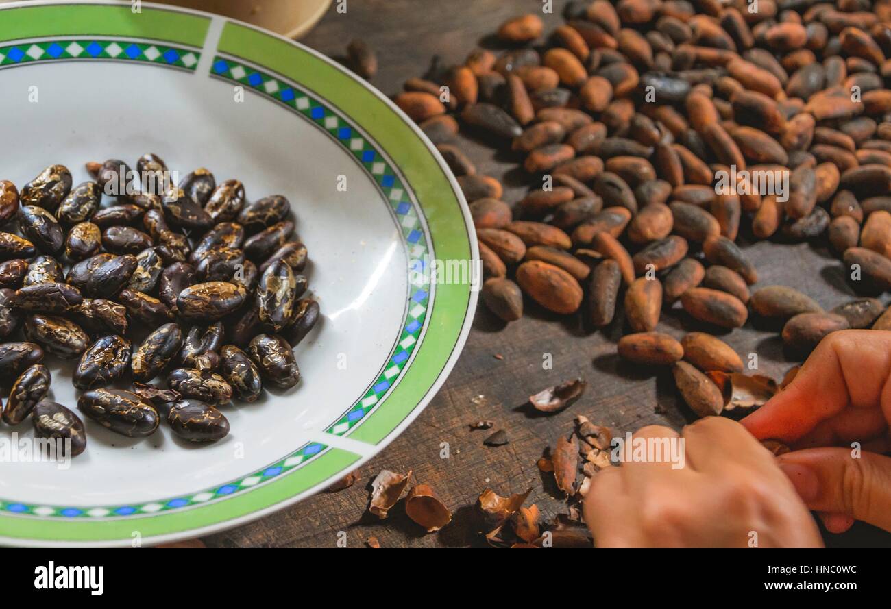 Making Chocolate From Cacao Beans Stock Photo Alamy
