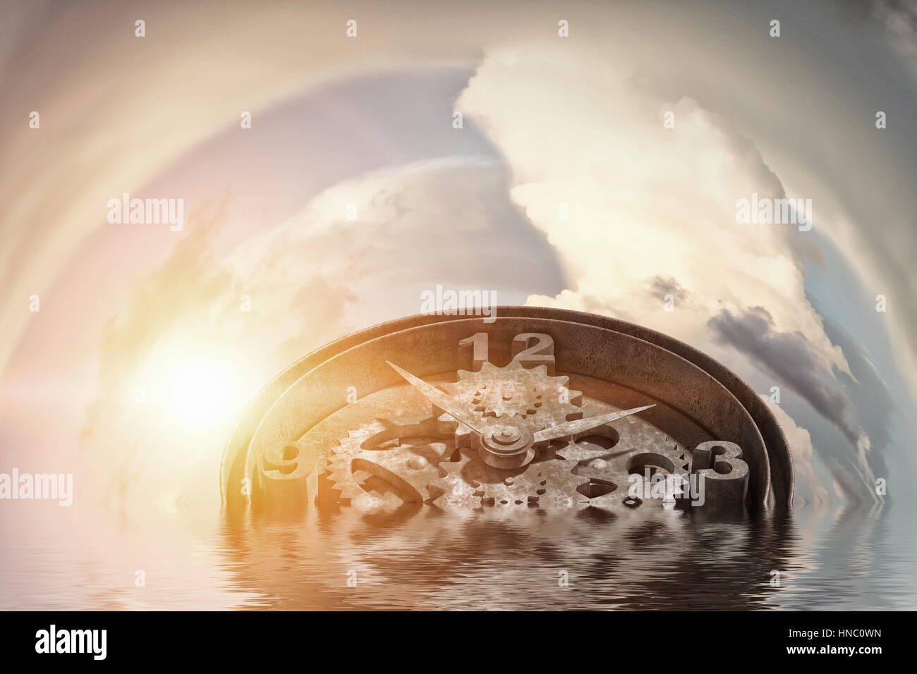 Time concept image with old clock mechanism against nature background ...