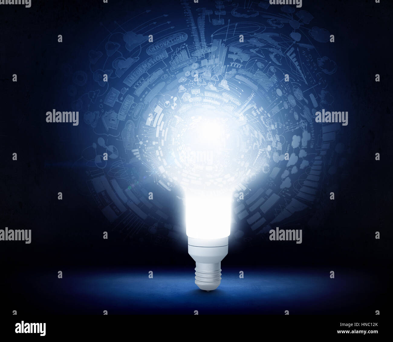 Conceptual image of electric bulb against blue background Stock Photo ...