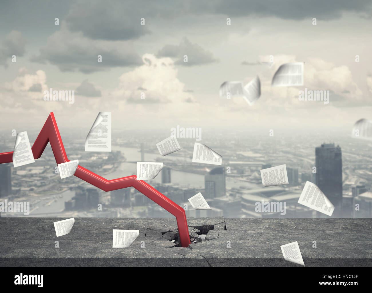 Red arrow falling down and breaking cement floor Stock Photo - Alamy