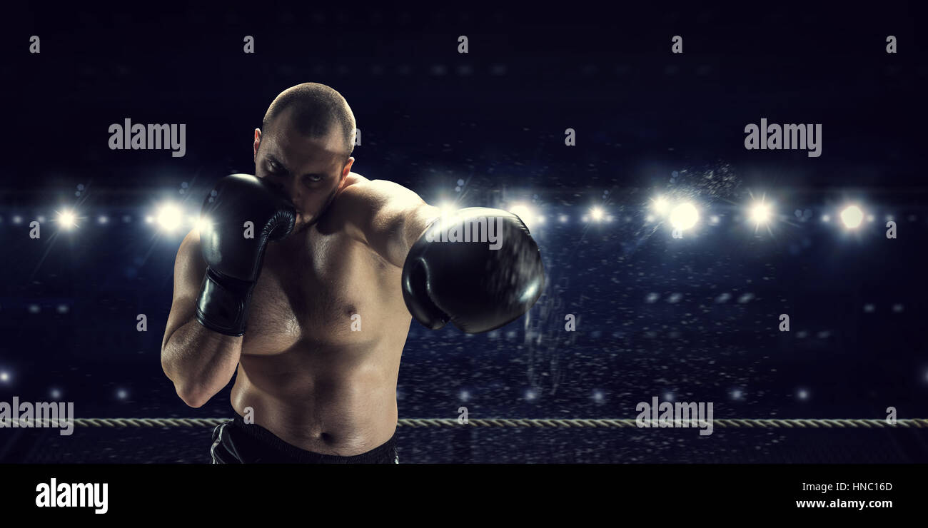 Professional box fighter on grand arena. Mixed media Stock Photo - Alamy