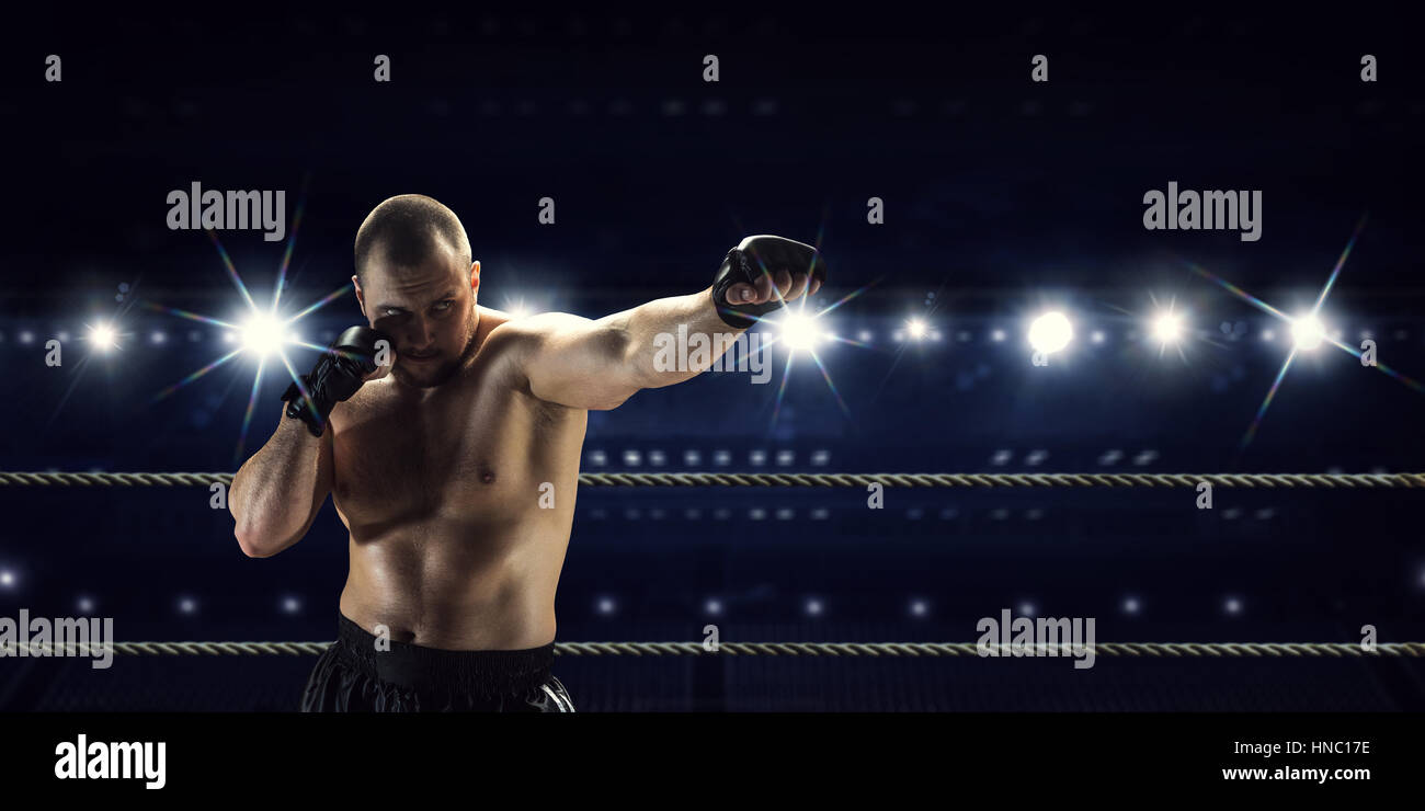 Professional box fighter on grand arena. Mixed media Stock Photo - Alamy