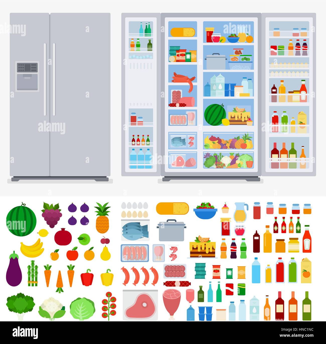 Refrigerator collection vector flat illustration. Cooking and kitchen ...