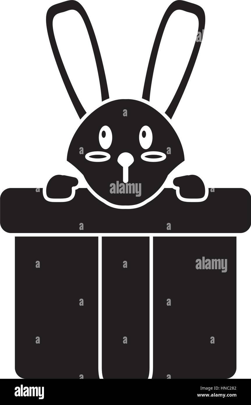 cute rabbit hiding gift box surprise pictogram vector illustration eps ...