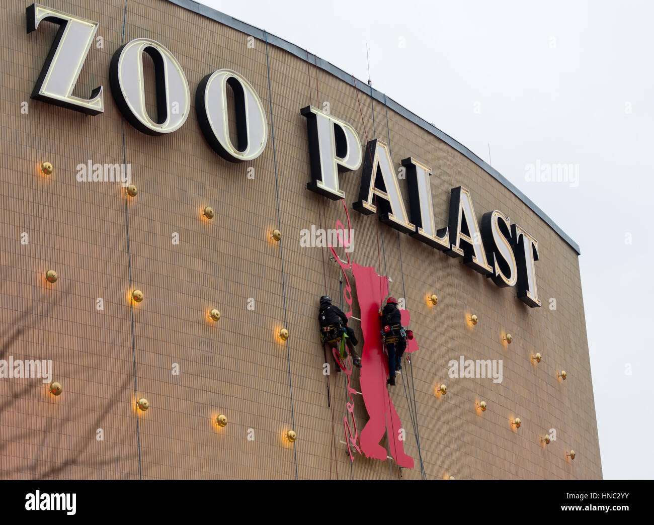 Berlin, Germany. 07th Feb, 2017. The Berlinale bear logo is attached to ...