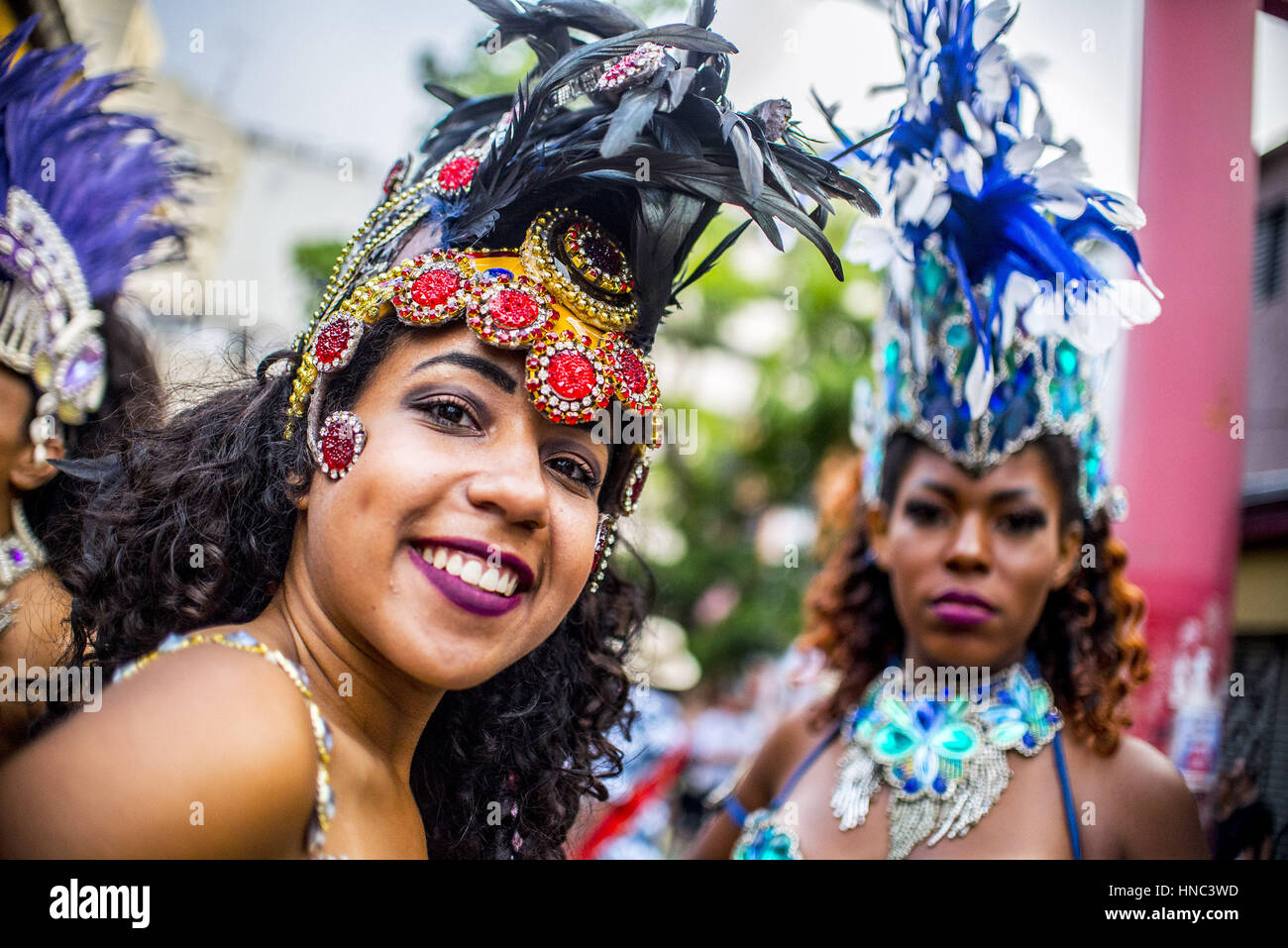 Sao Paulo, Brazil. 10th February 2017. Revelers pose during street ...