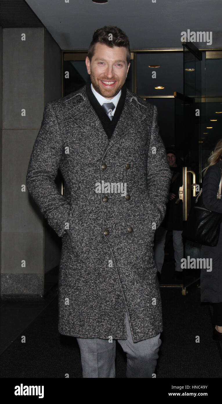 New York, USA. 10th February 2017. Brett Eldredge seen after co-hosting ...