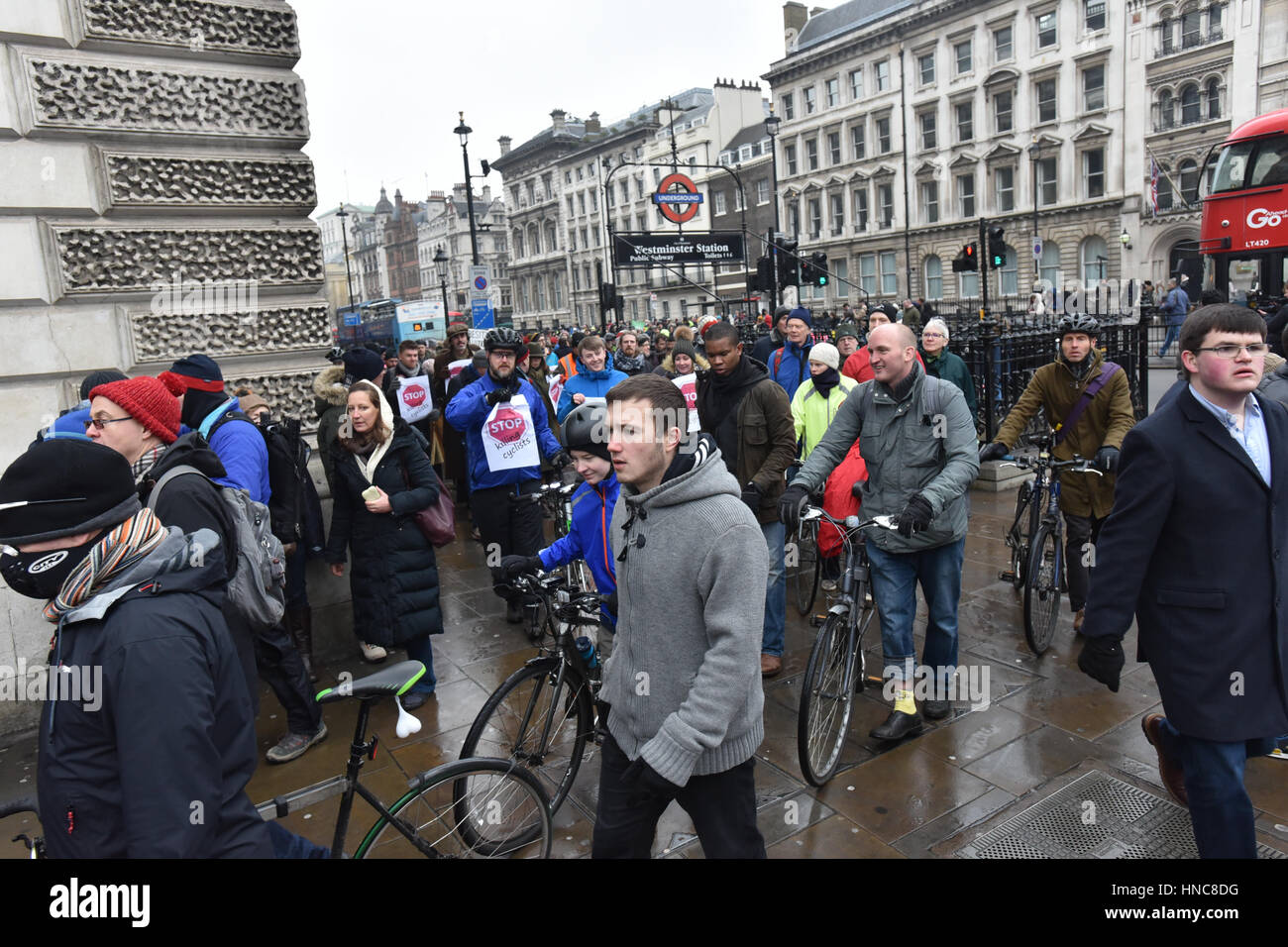 Westminster, London, UK. 11th February 2017. Cycling groups stage ...