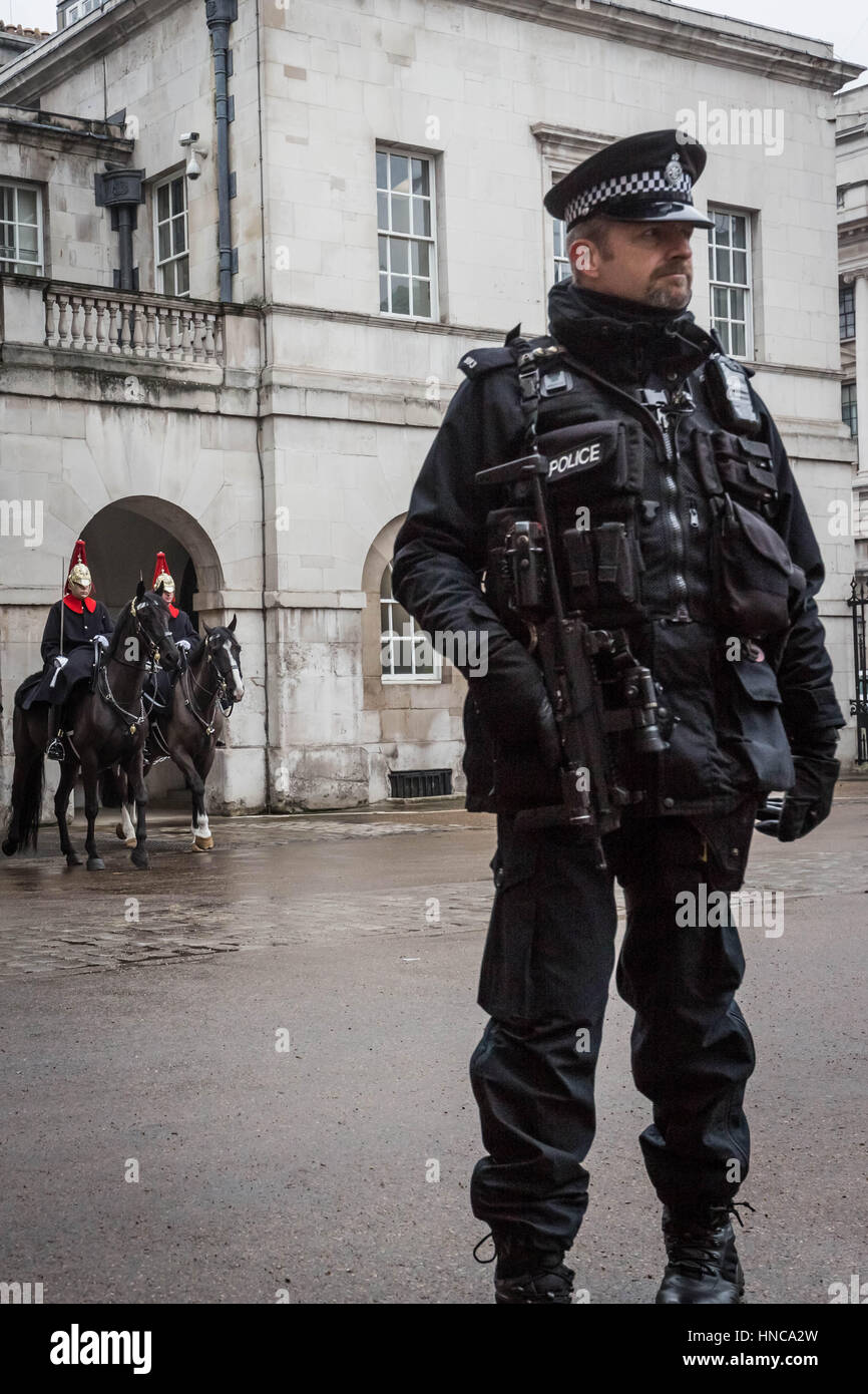 London, UK. 11th Feb, 2017. Heightened armed police security during ...
