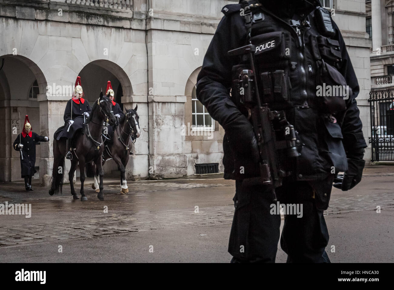 London, UK. 11th Feb, 2017. Heightened armed police security during ...