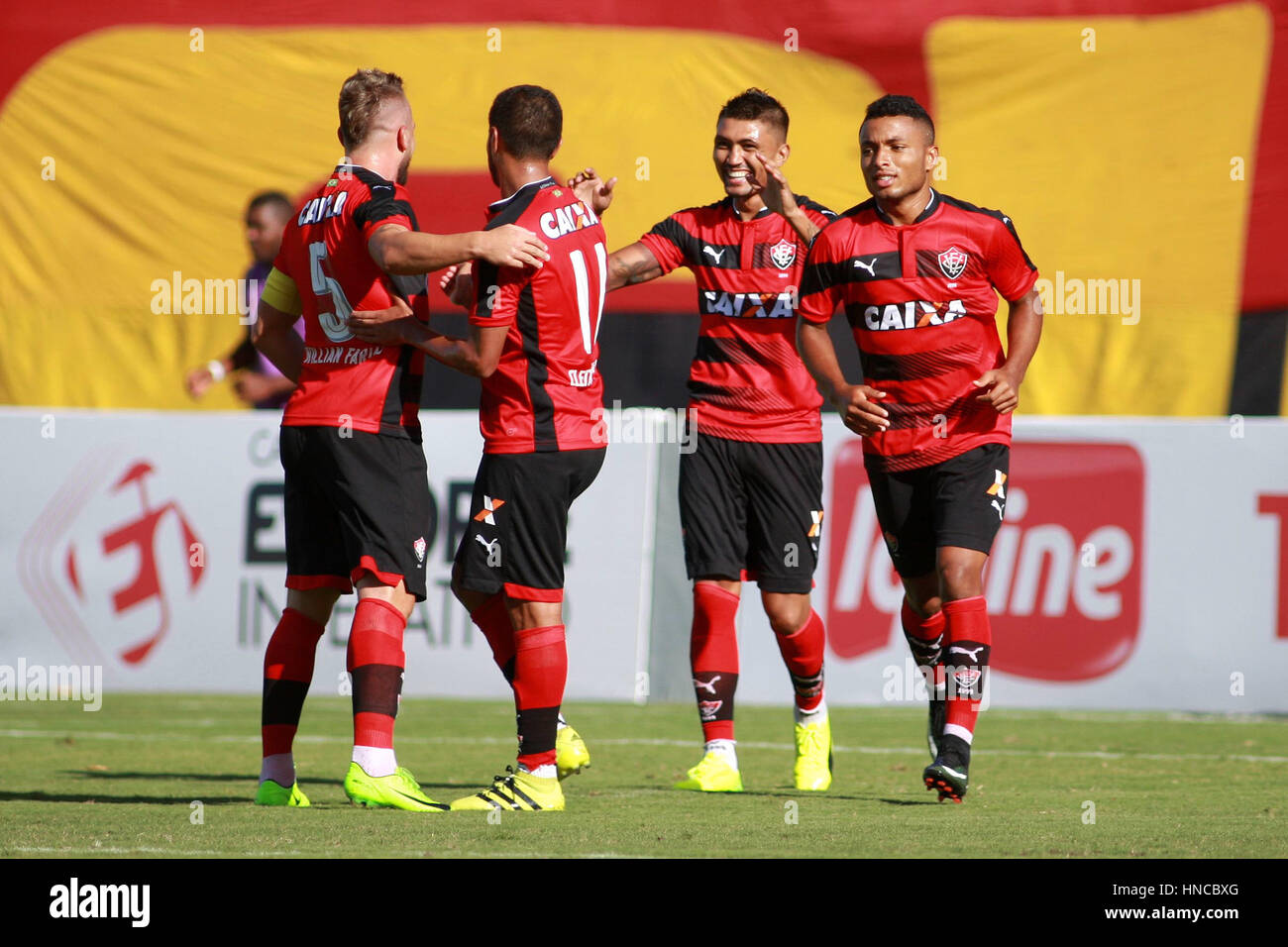 Salvador, Brazil. 11th Feb, 2017. Kieza, player Vitoria opens the ...