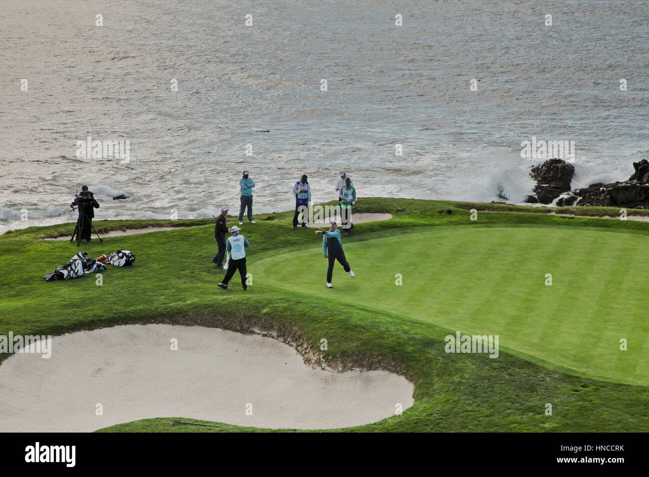 Pebble Beach, California, USA Bill Murray birdies the famous 7th hole ...