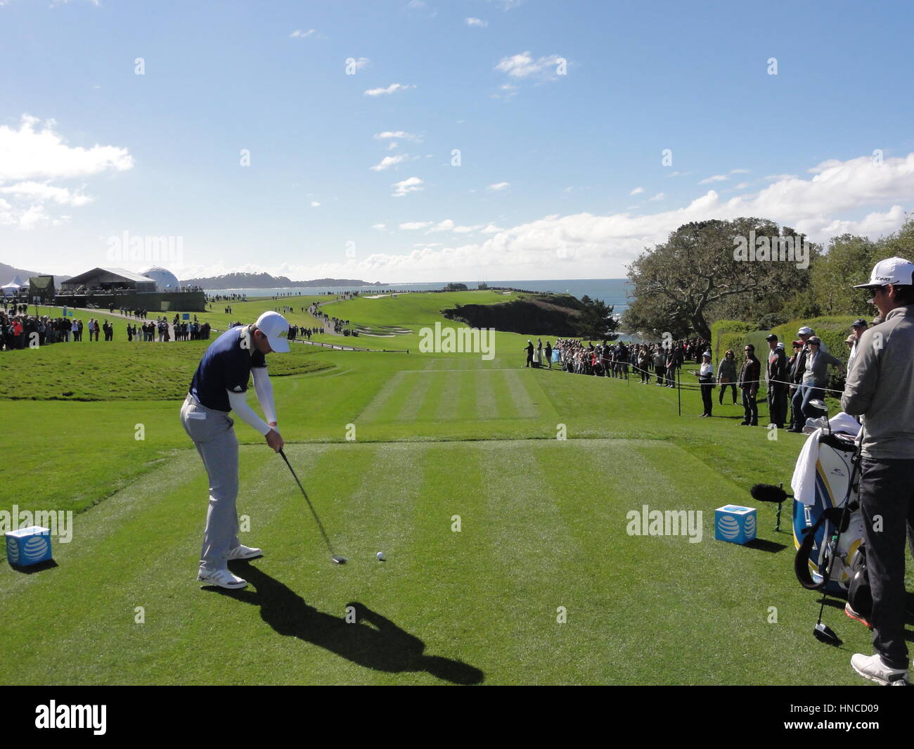 Pebble Beach, California, USA Justin Rose, UK. Olympic champion tees ...