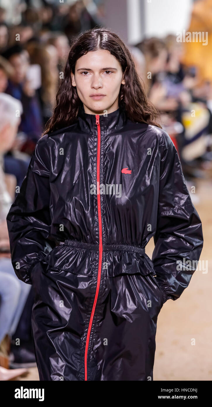 New York, NY, USA - February 11, 2017: A model walks runway for Lacoste ...