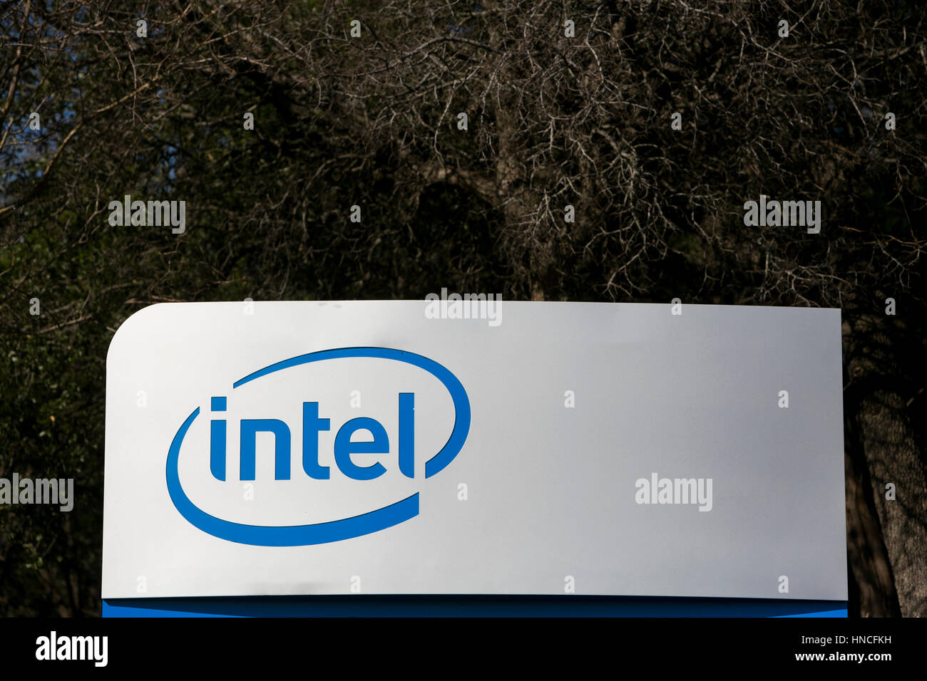 A logo sign outside of a facility occupied by the Intel Corporation in ...