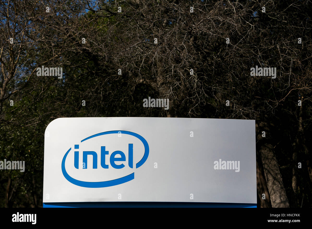 A logo sign outside of a facility occupied by the Intel Corporation in ...