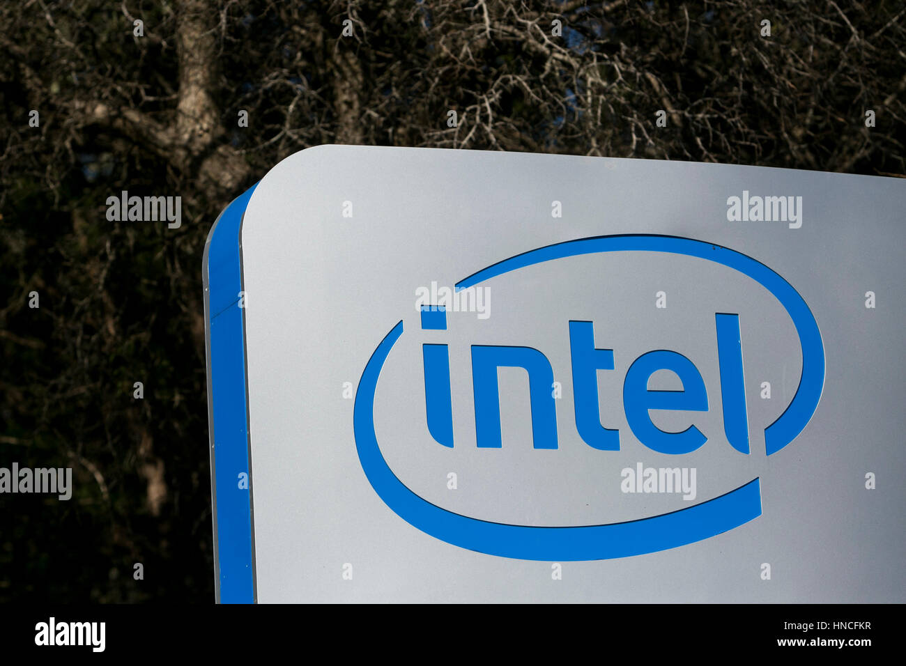 A logo sign outside of a facility occupied by the Intel Corporation in ...