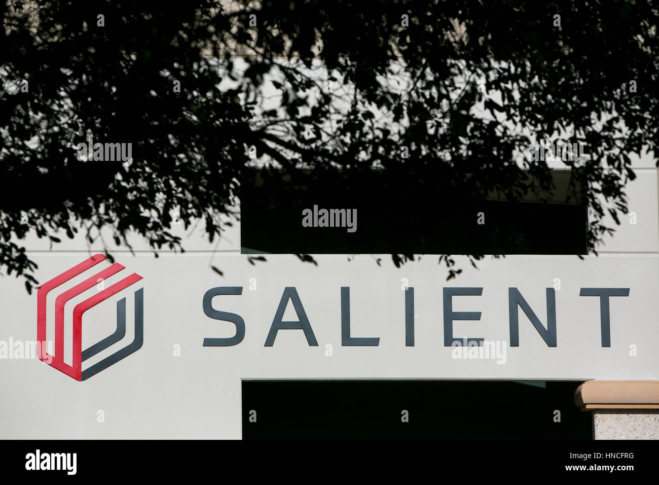 A logo sign outside of a facility occupied by Salient Systems in Austin ...