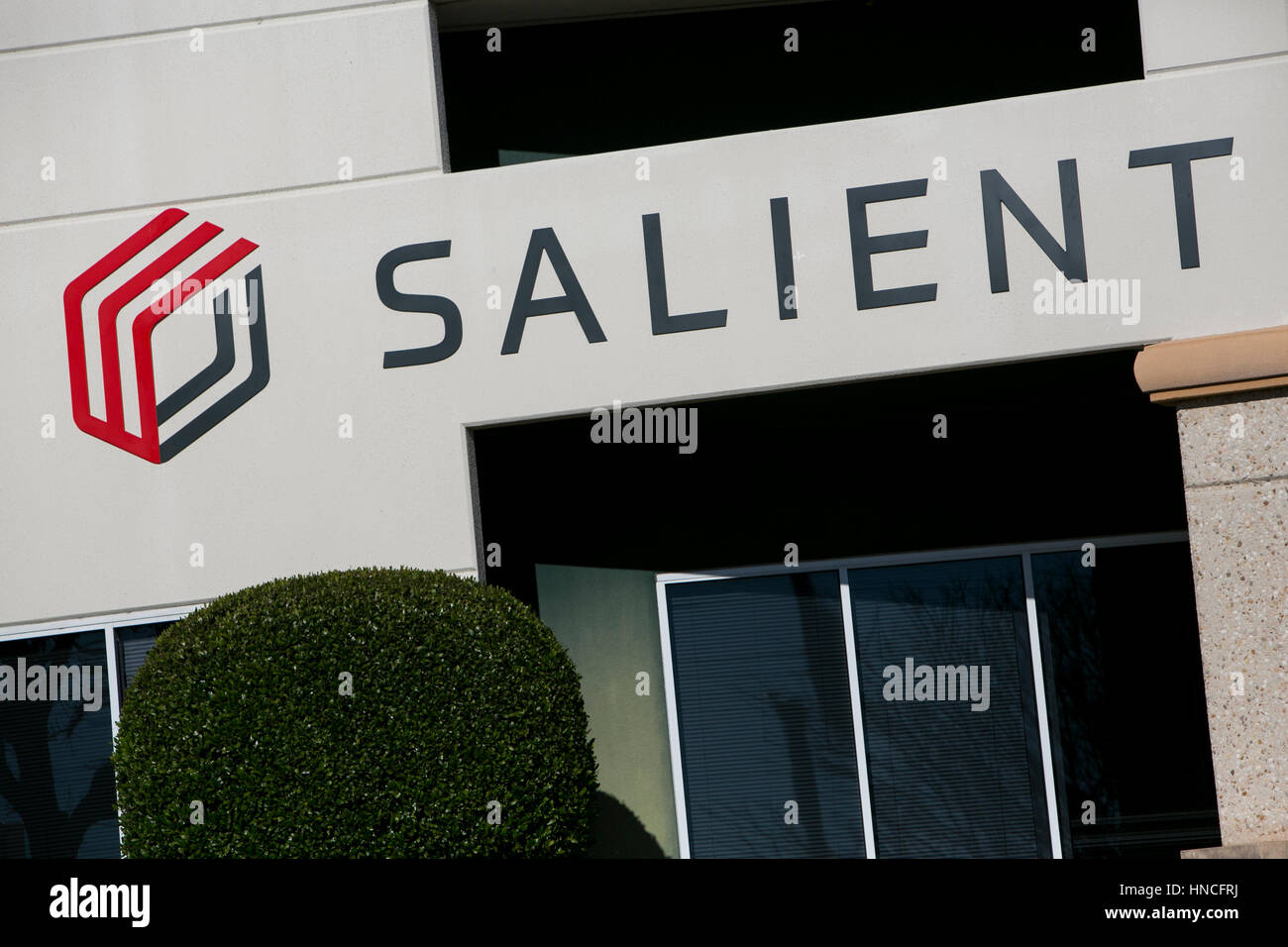 A logo sign outside of a facility occupied by Salient Systems in Austin ...