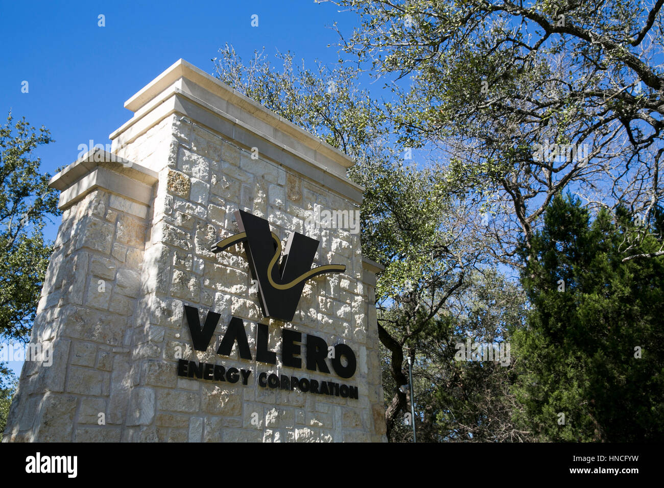 A logo sign outside of the headquarters of the Valero Energy ...