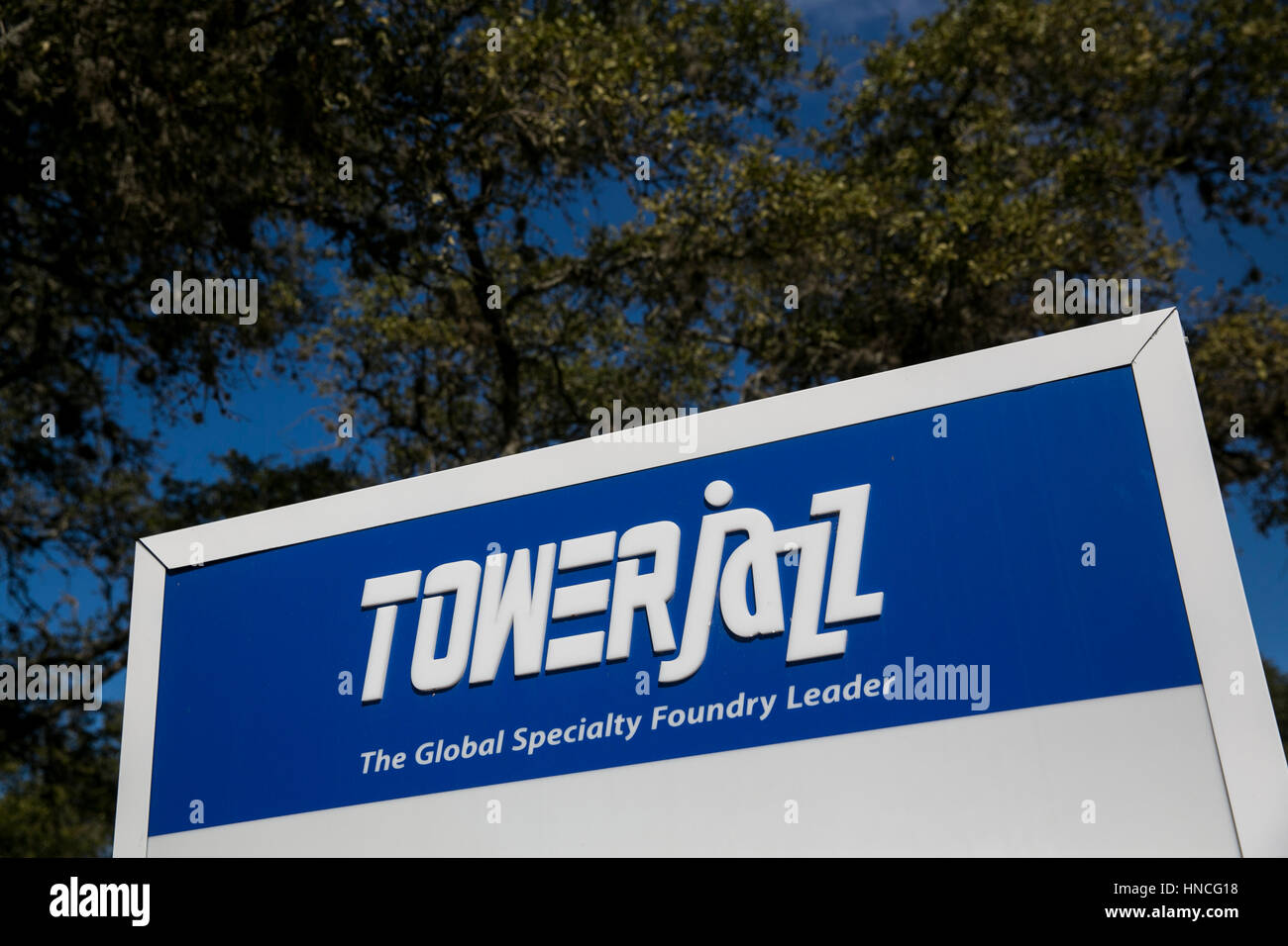 A logo sign outside of a facility occupied by TowerJazz in San Antonio ...