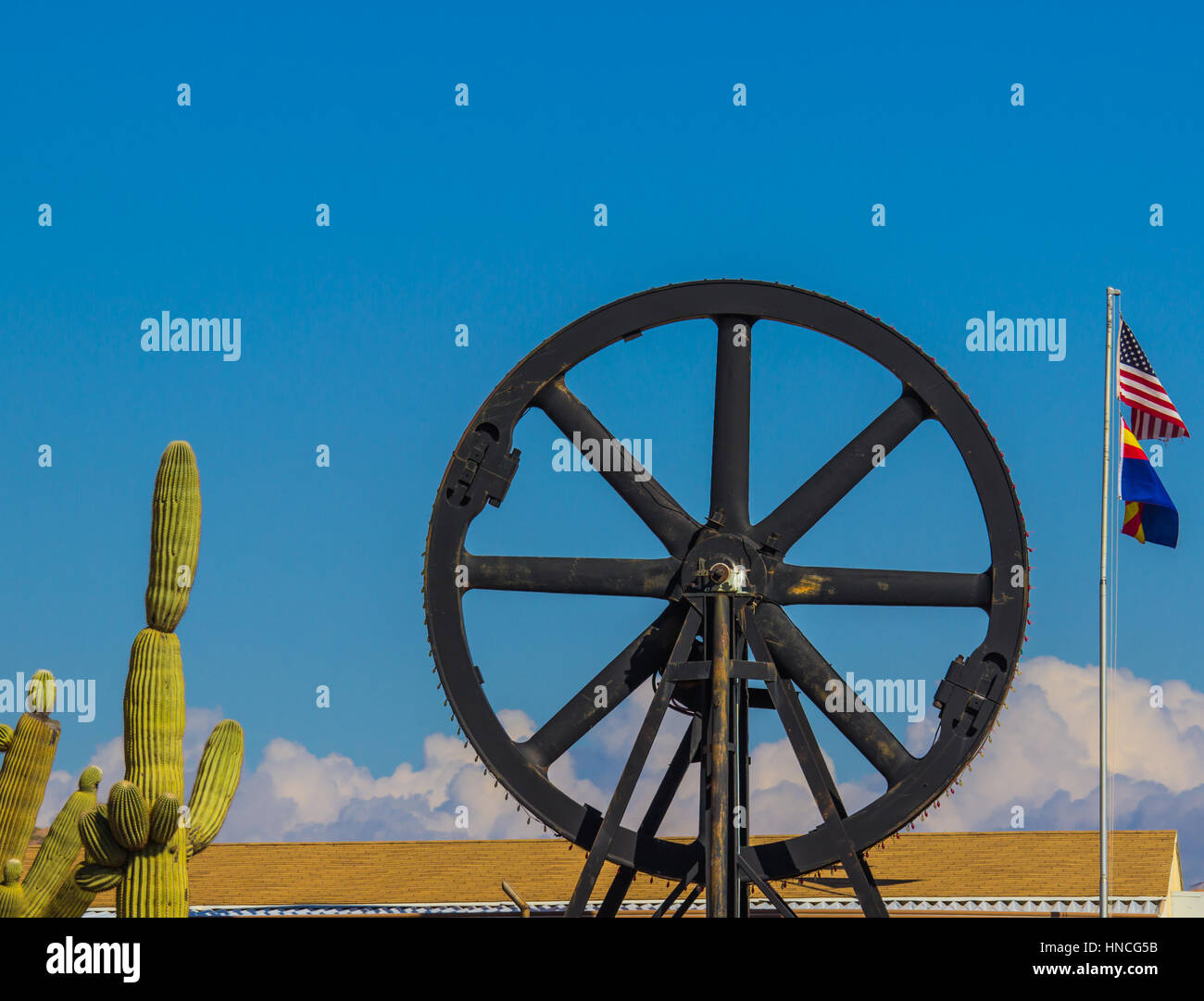 Old Iron Mining Wheel In Arizona Desert Stock Photo - Alamy