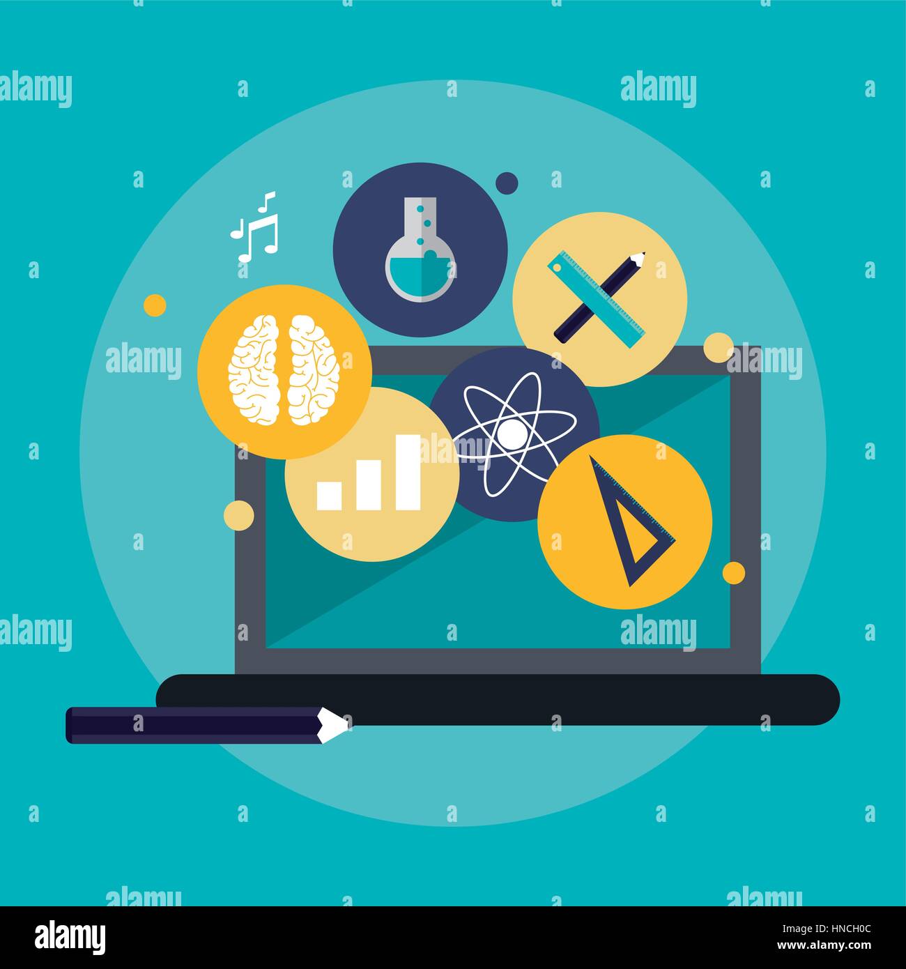 computer and education icons around over blue background. colorful ...