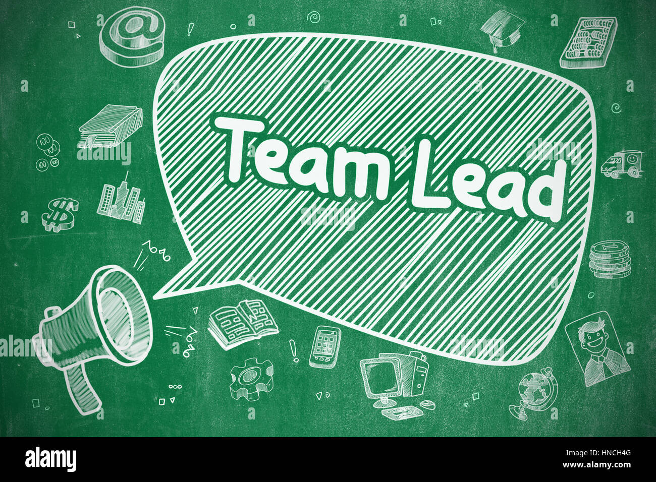 Team Lead - Cartoon Illustration on Green Chalkboard Stock Photo - Alamy