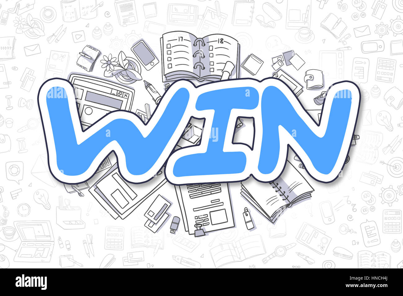 Win - Doodle Blue Inscription. Business Concept Stock Photo - Alamy