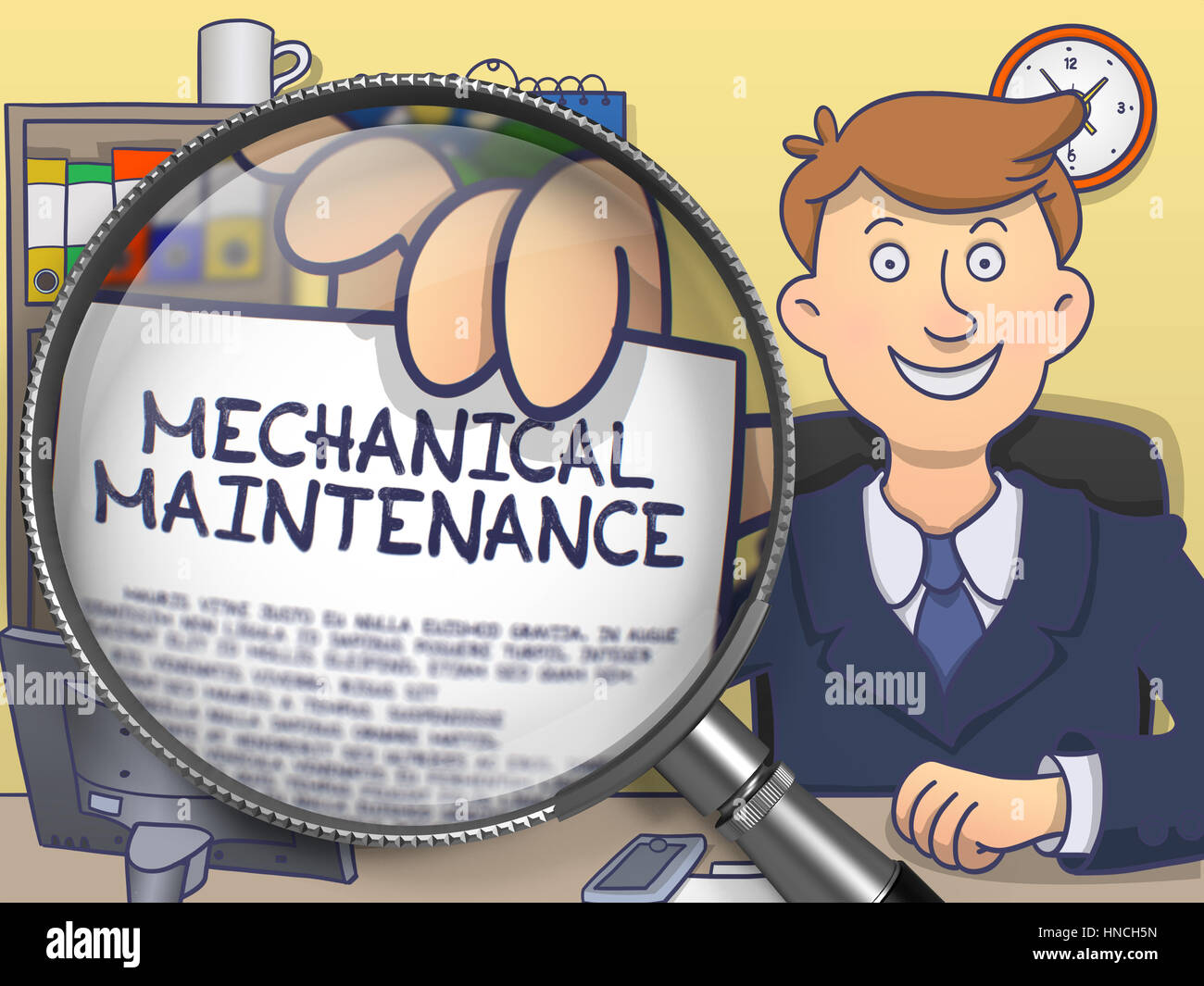 Mechanical Maintenance through Magnifying Glass. Doodle Style Stock ...