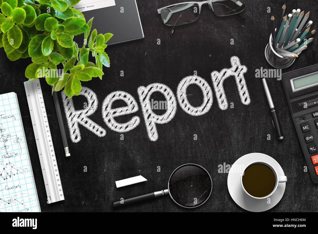 Black Chalkboard with Report Concept. 3D Rendering Stock Photo - Alamy