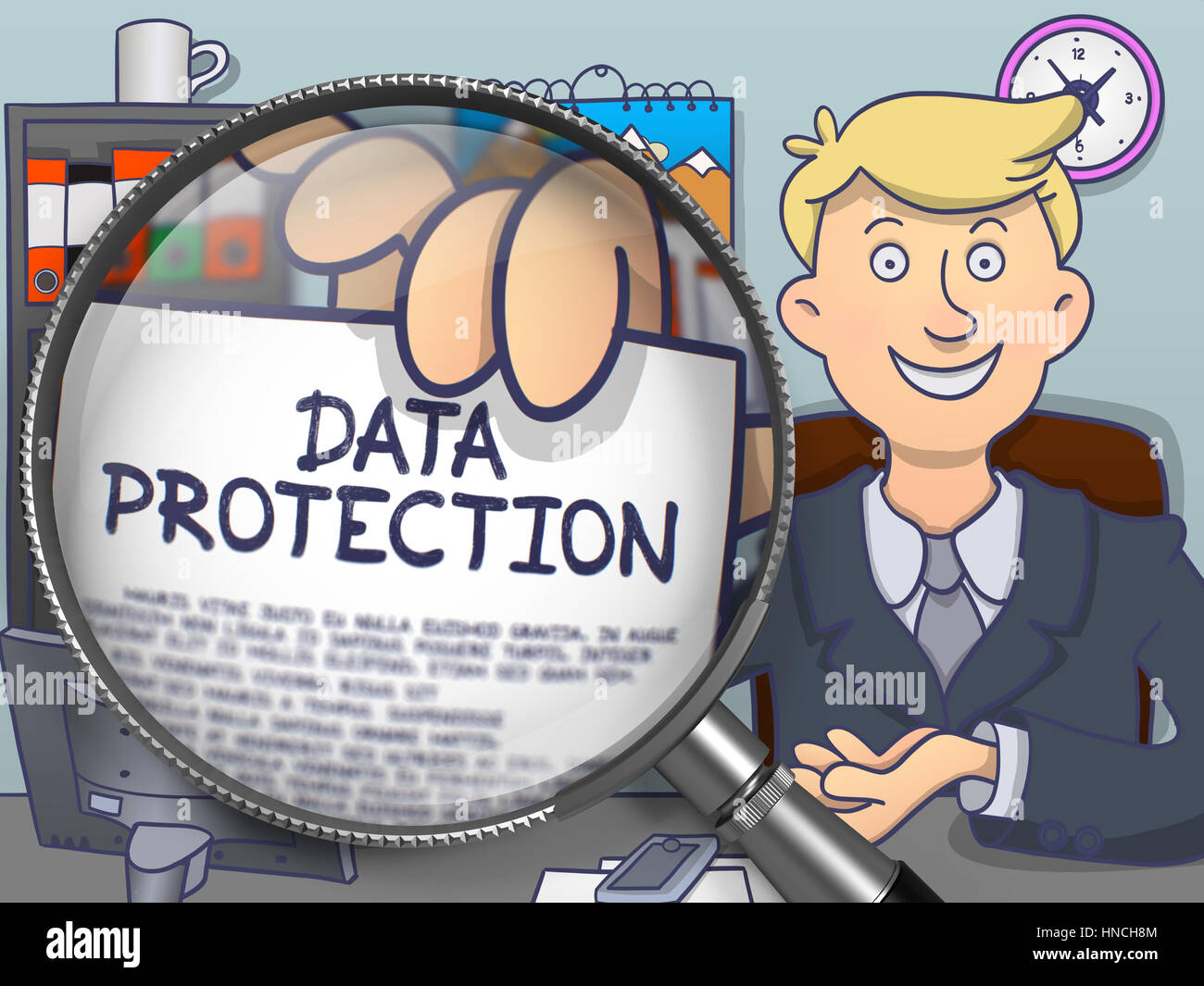 Data Protection through Magnifier. Doodle Design Stock Photo - Alamy