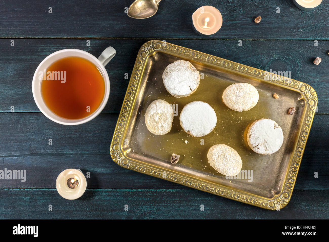 Mantecados and polvorones, traditional Spanish cookies, shot from above ...