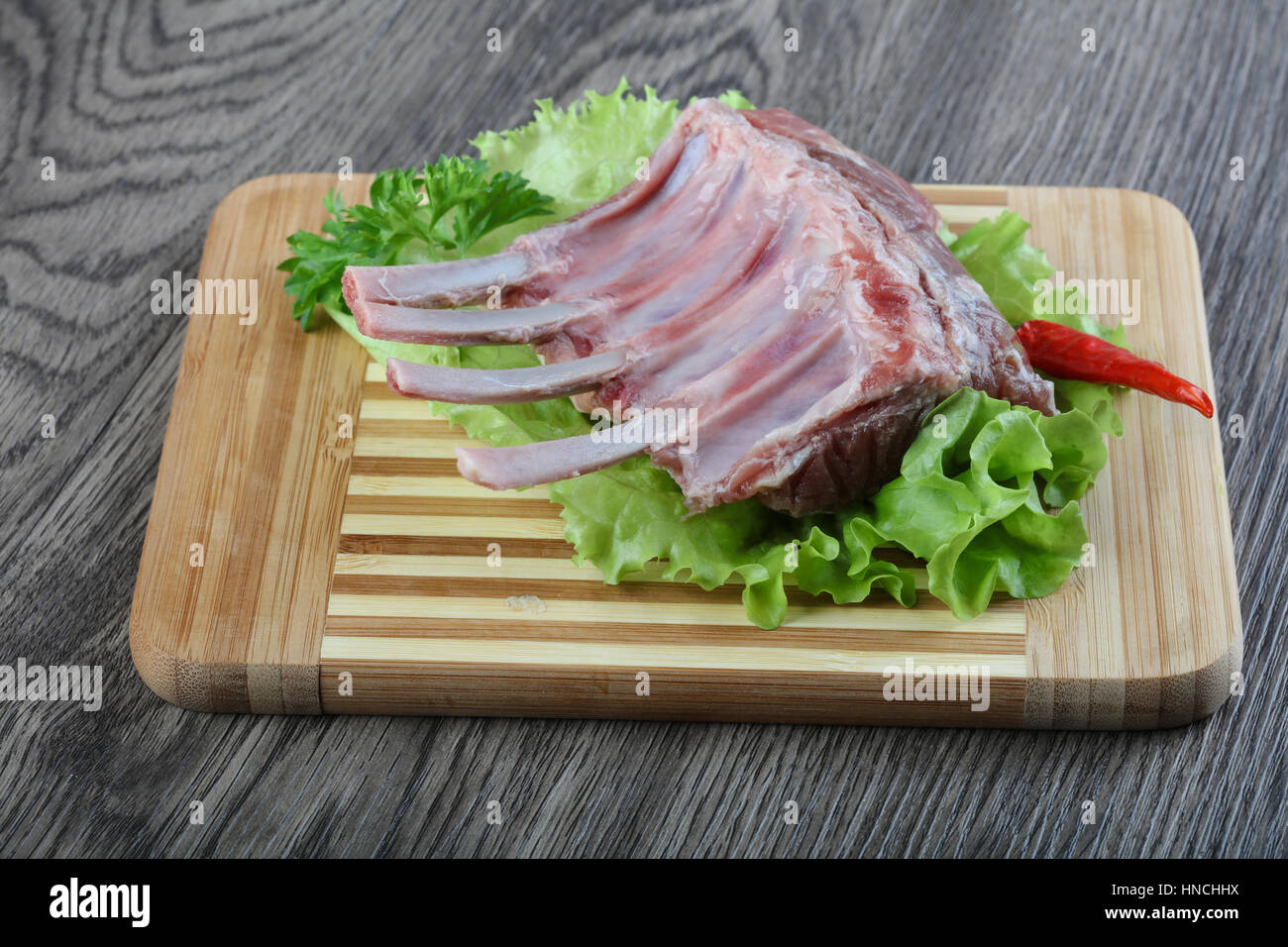Lamb Frenched Rack 4 rib bone Stock Photo - Alamy