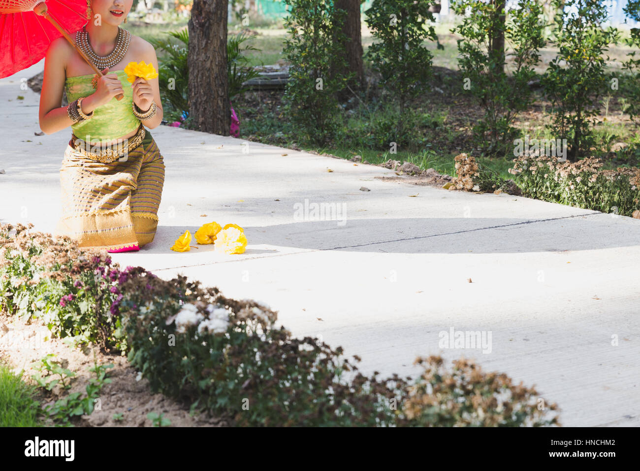 Thai woman wearing typical Thai dress, identity culture of Thailand ...