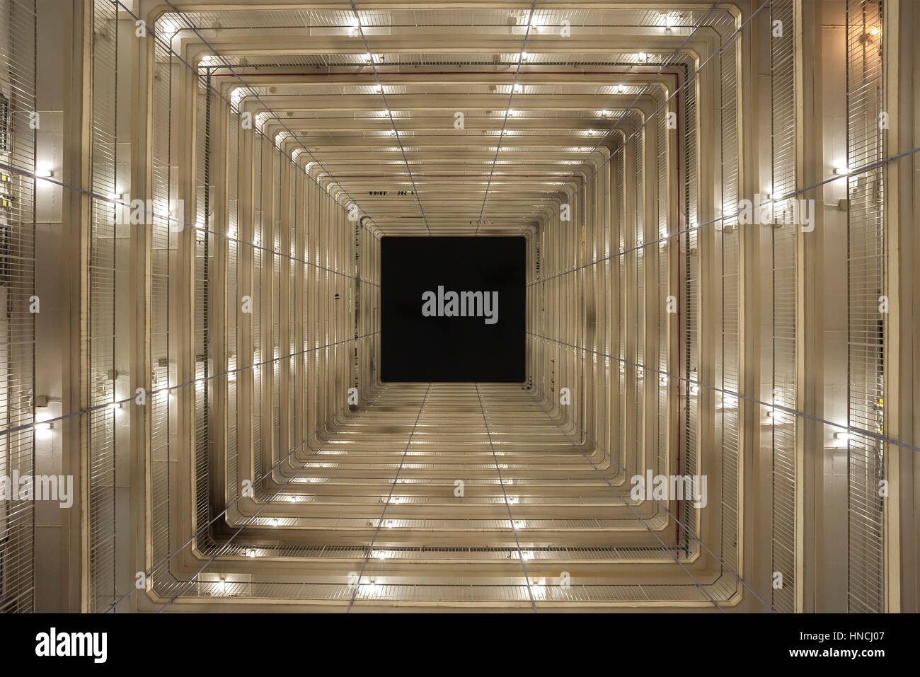 Upwards view of a typical public housing block on the Wo Che Estate ...