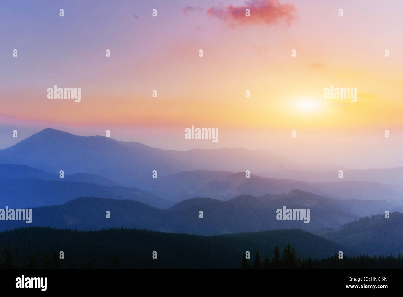 Fantastic sunset in the mountains of Ukraine Stock Photo - Alamy